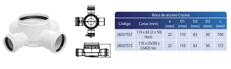 BOCA ACCES VERT. PVC ( JE ) 110 MM X 63 MM ( 2 X 50 )TIGRE (26037573 ...