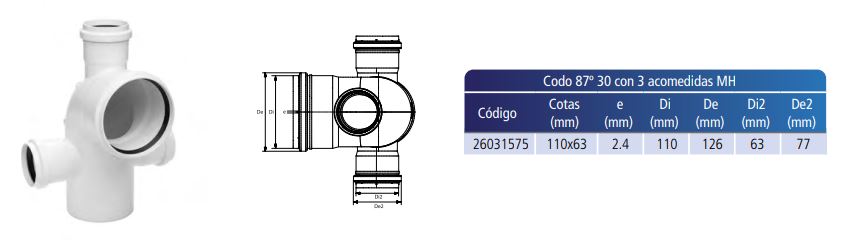 CODO C/3 ACOMET PVC ( JE ) 110 MM X 63 MM A 90 MH TIGRE (26031575 ...