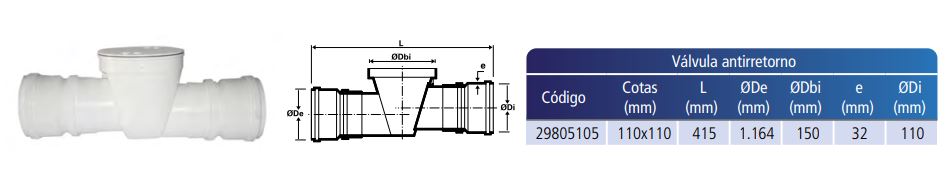 VALVULA ANTIRETORNO 110 MM DIN - TIGRE ( 29805105 ) - Sanitarios Gaona